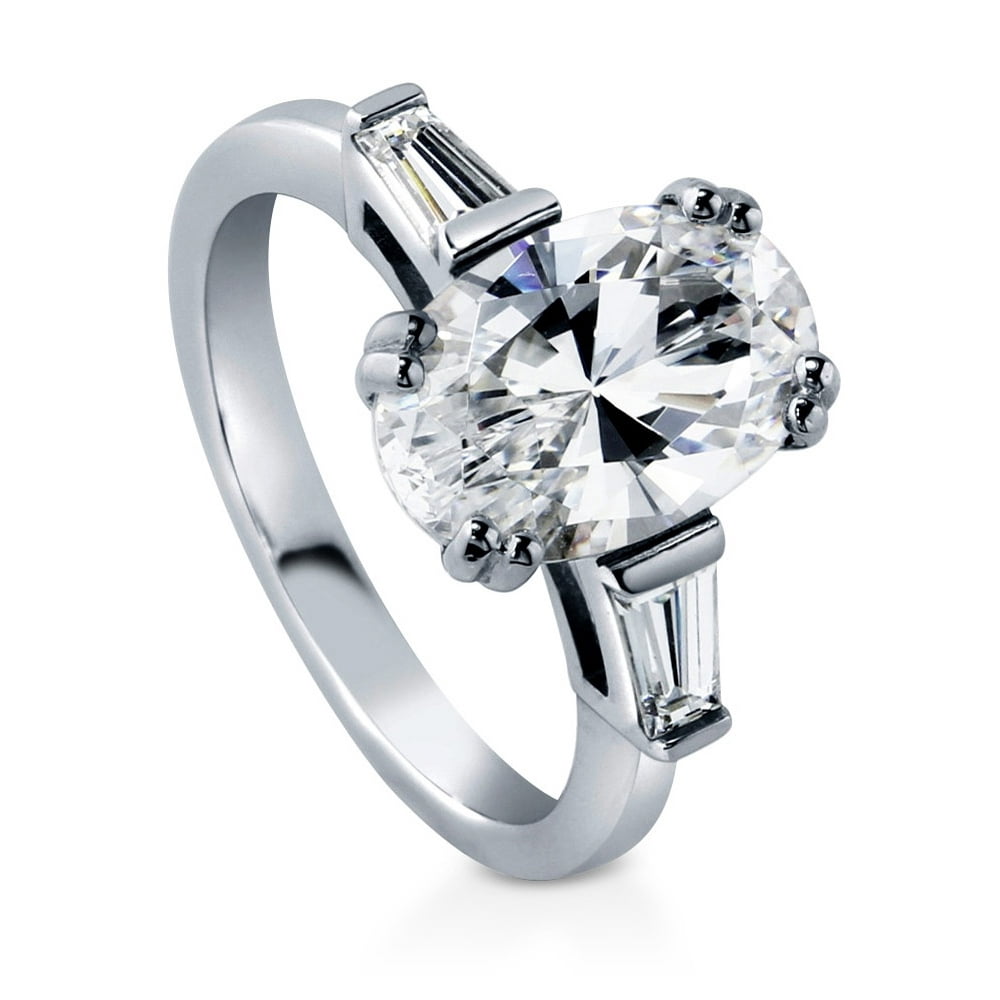 Berricle Rhodium Plated Sterling Silver Oval Cut Cubic Zirconia Cz 3