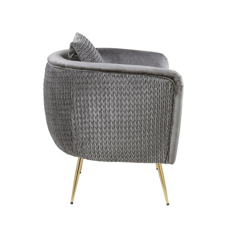 Natalie Velvet Barrel Accent Chair with Metal Legs Gray