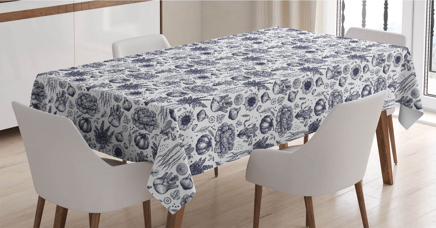 Vegetable Tablecloth, Vintage Monochrome Drawn Food Pattern with Autumn ...