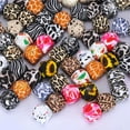50 pc Colorful Pattern Printed Silicone Focal Beads Brown 17x22.5x23mm ...