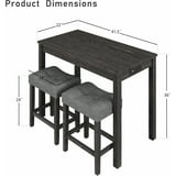 3-Piece Counter High Bar Table Set with Socket and 2 Fabric Padded Bar ...