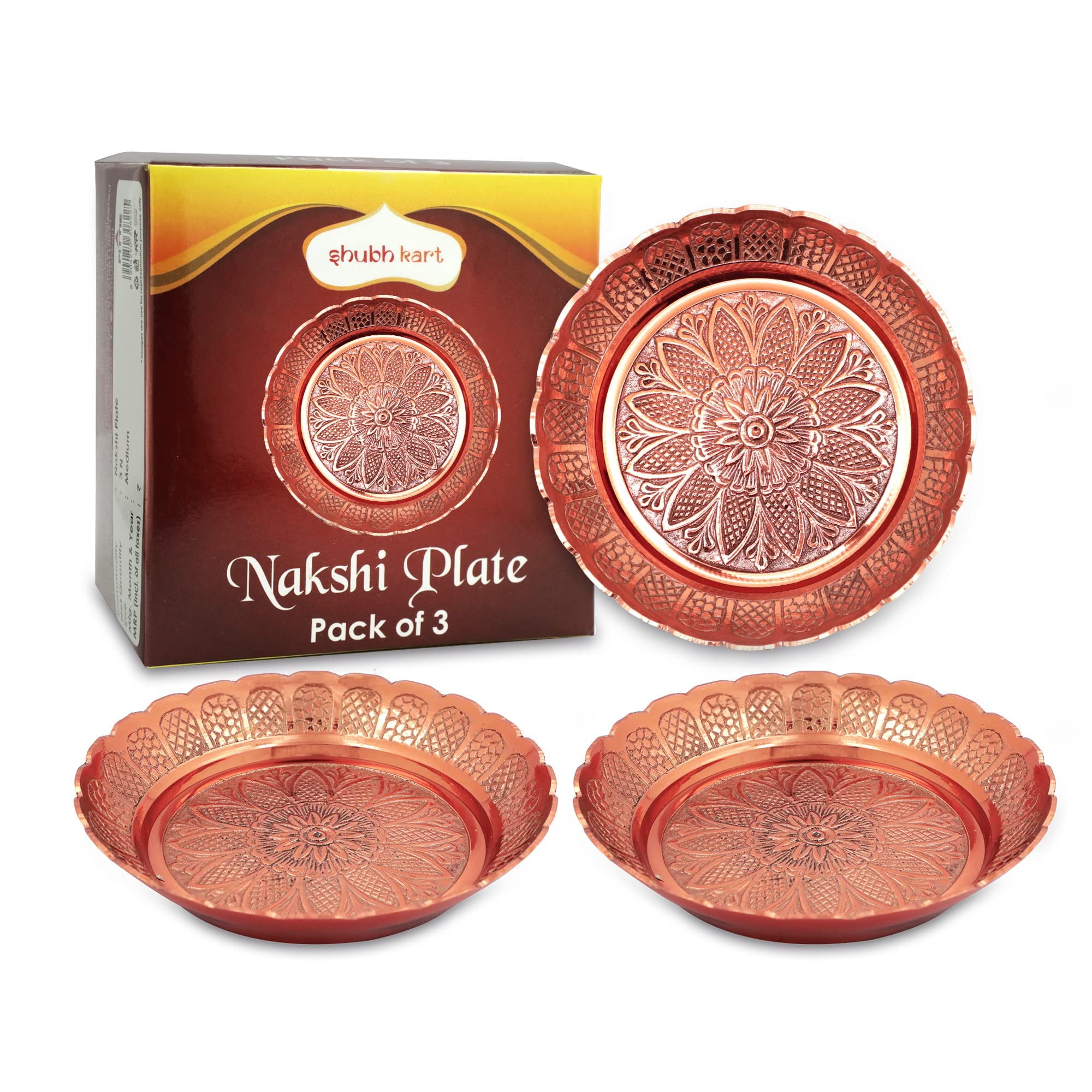 Shubhkart Copper Plated Nakshi Plate Set, Large, Decorative and Healing ...