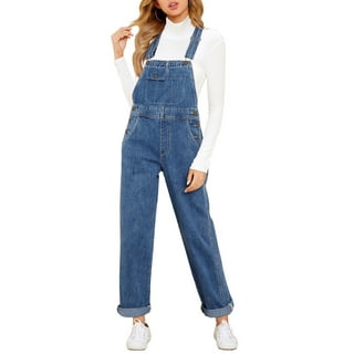 LookbookStore Women's High Waisted Denim Bib Overalls Loose Straight ...