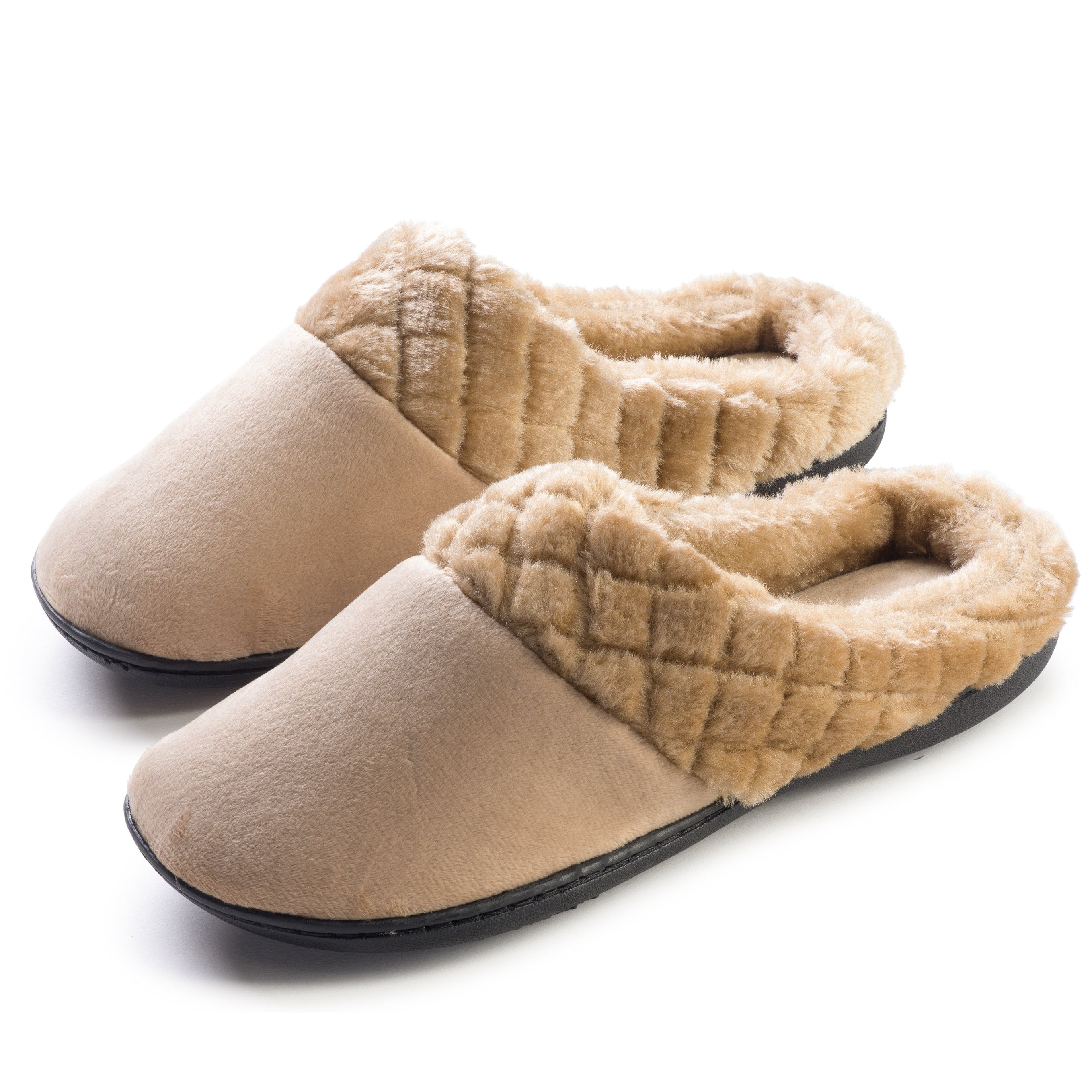 Roxoni Women's Suede Scuff Slippers with Diamond Faux Fur Cuff -sizes 5 ...