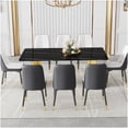 Gold Leg Dining Table Set, 8-Seater with Marble Glass Top and Gray ...