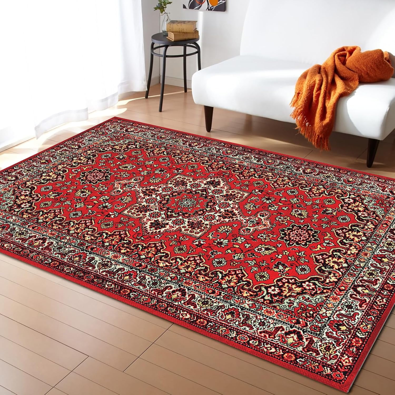 Click here for Mycarpetco Boho Area Rug 3x4 Ft Red Vintage Floral... prices