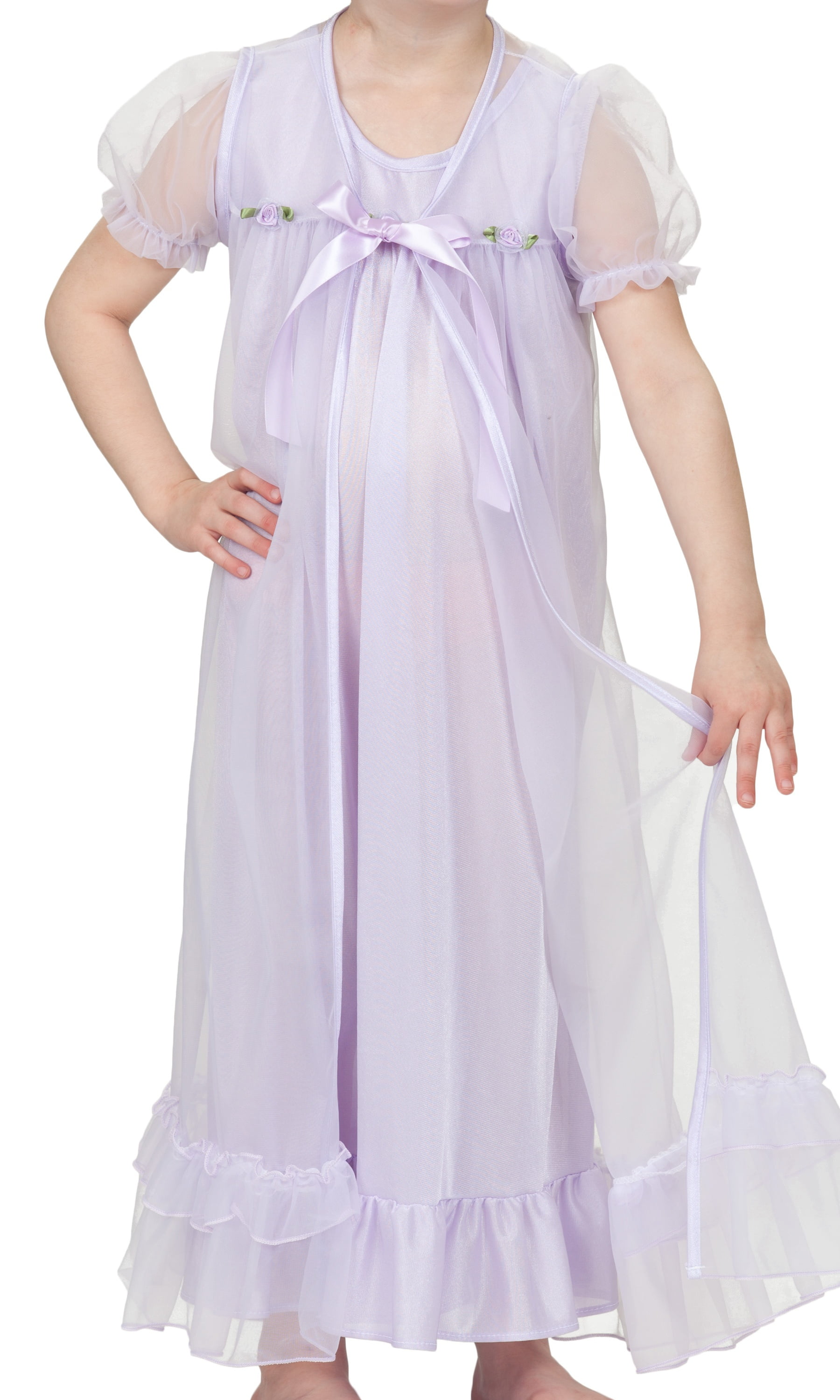 Short Sleeve Fancy Peignoir Set In Solid Colors 2t 14