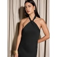 Black Satin Halter Neck Maxi Dress Backless Floor-Length Evening Gown ...
