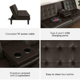 Mainstays Memory Foam Futon with Cupholders and USB, Dark Brown Faux ...