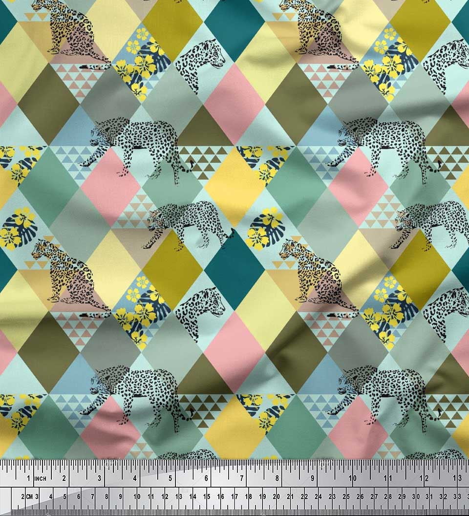Soimoi Cotton Duck Fabric Leopard & Argyle Patchwork Print Fabric by ...