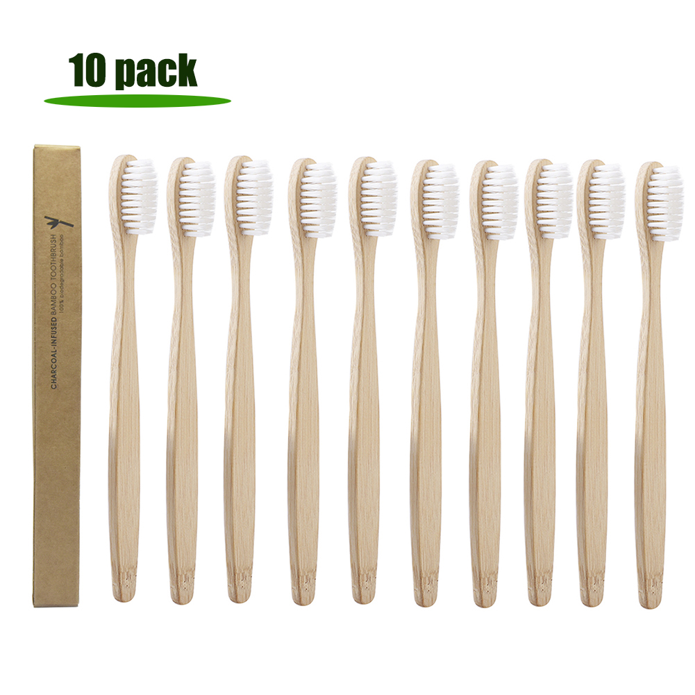 huntermoon 10pcs Bamboo Toothbrush Soft Bristle Healthy Dental Oral ...