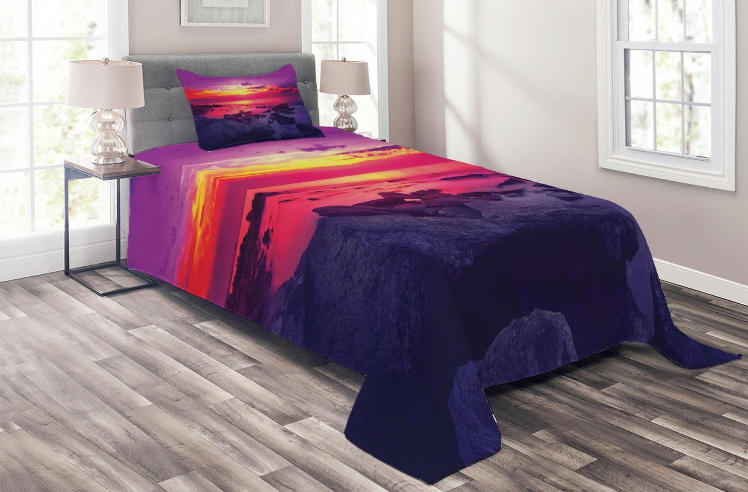 Americana Coverlet Set Twin Size, Dramatic Sunset Over the Sea Tropical ...