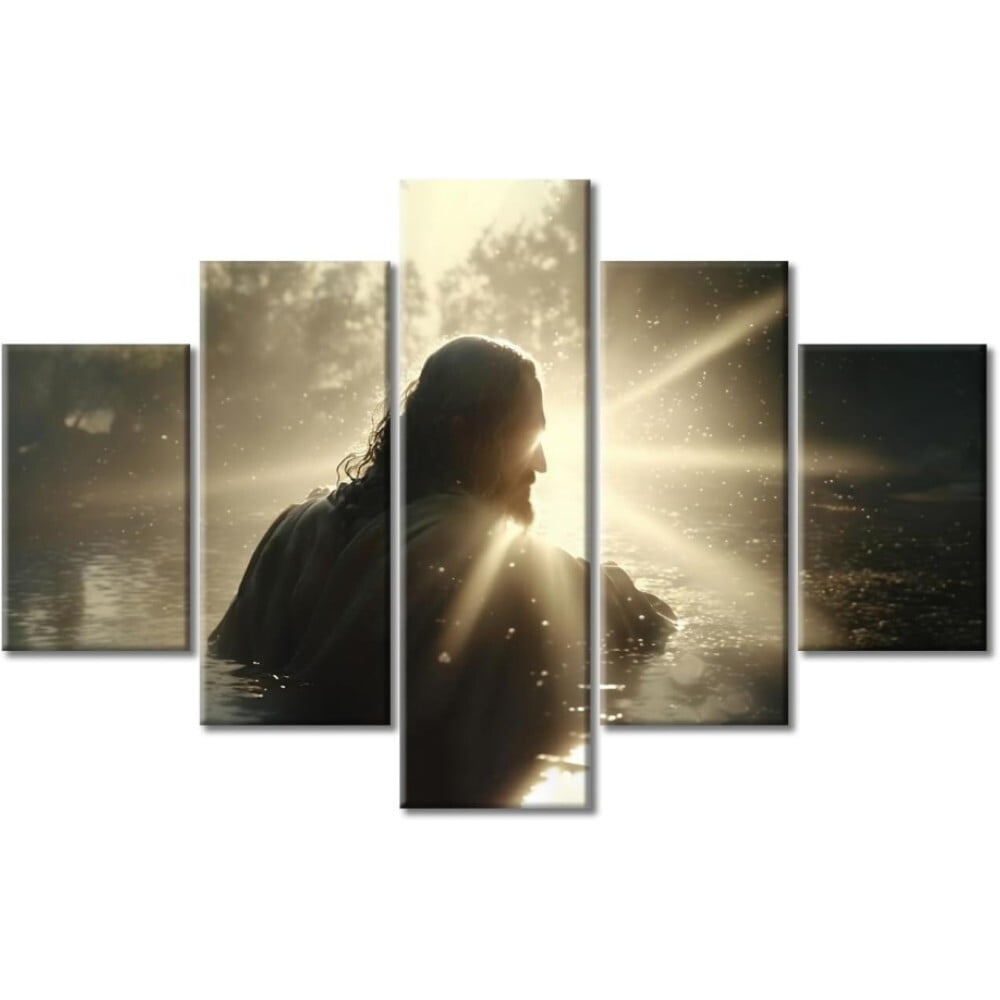TISHIRON 5PCS Framed Jesus Cross Theme Canvas Wall Art Set,60"x32 ...