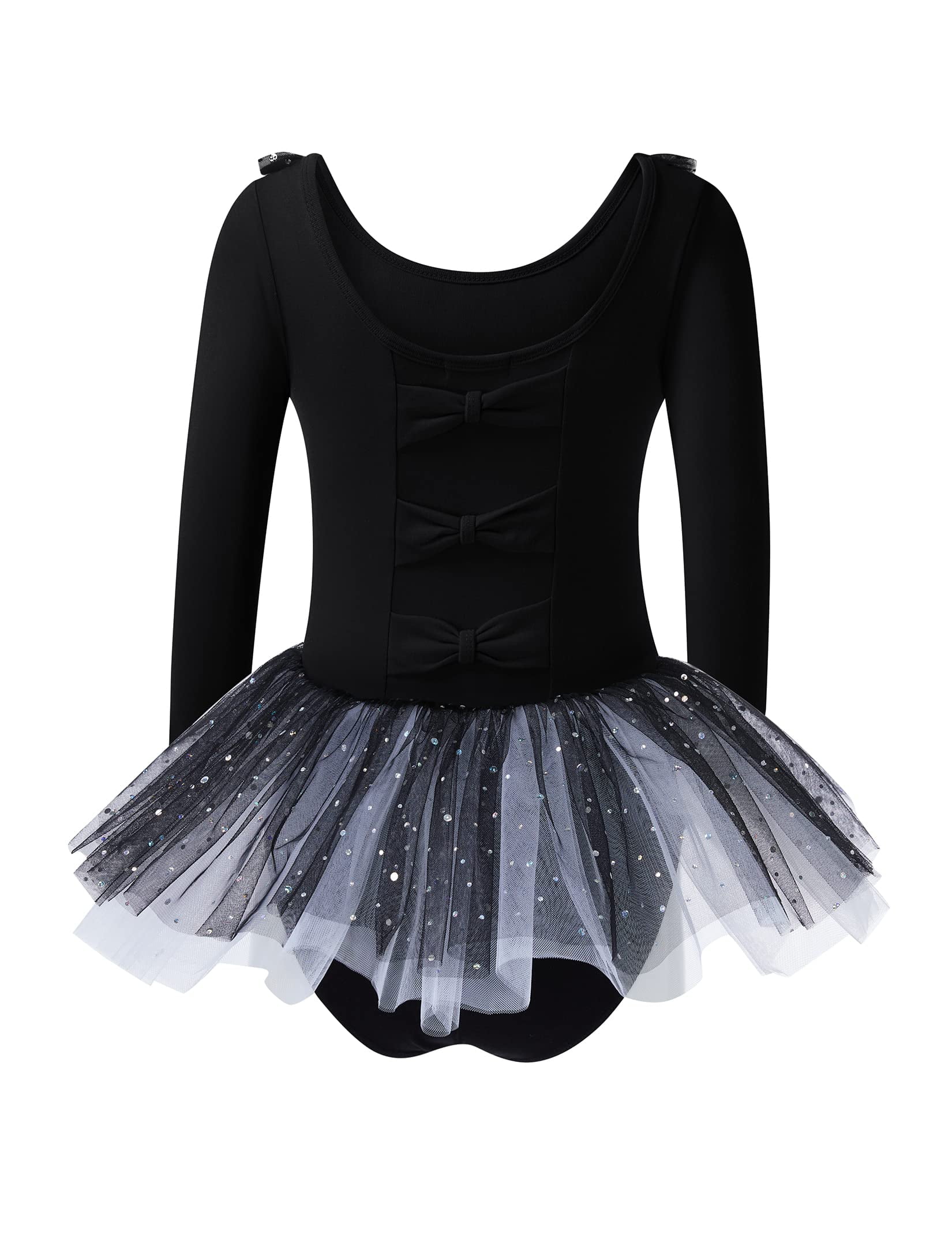 Oyang Little Girls Sparkly Long Sleeve with Bow Back Ballet Dance Dress ...