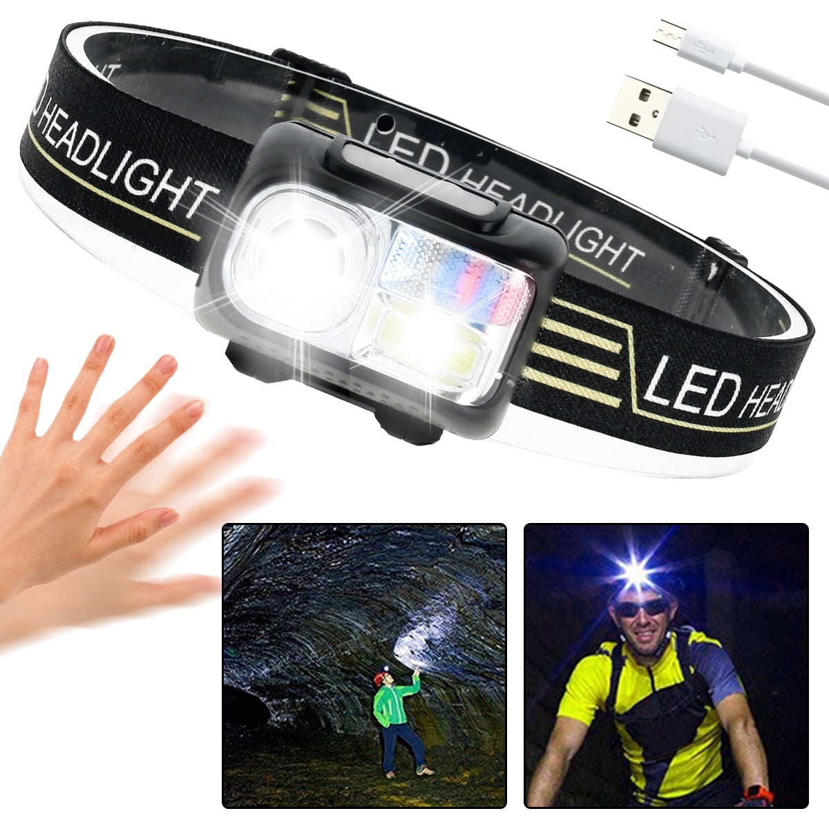 Hands DIY USB Rechargeable LED Headlamp Waterproof Headlight with ...