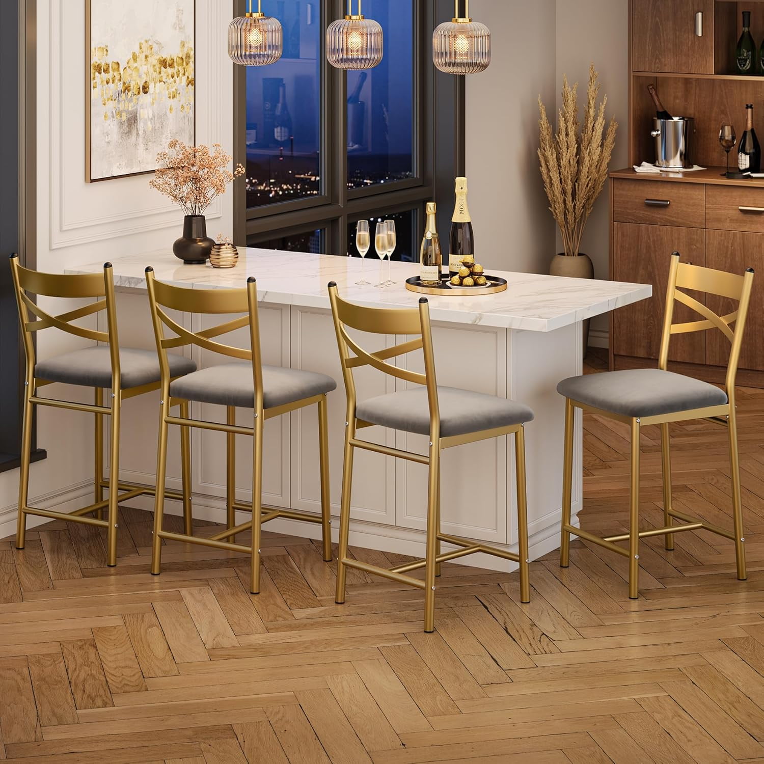 Click here for Eastvita Set Of 4 Pu Leather Bar Stools With Footr... prices