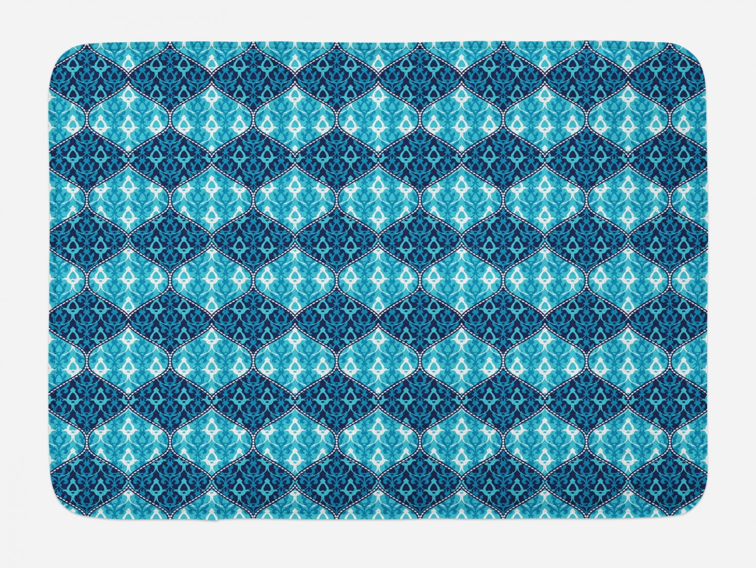 Navy Blue Bath Mat, Horizontal Oriental Inspired Pattern in Patchwork ...