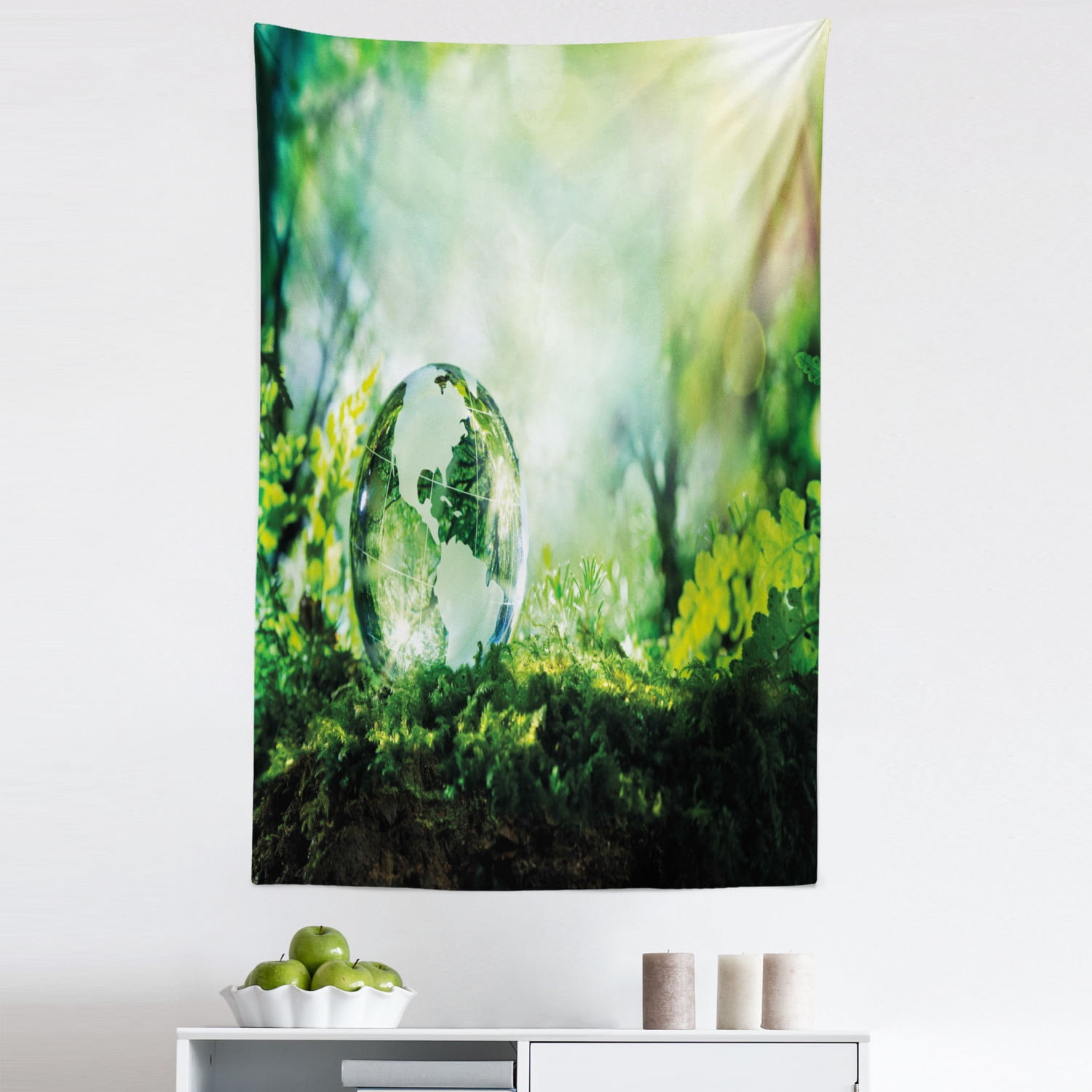 World Tapestry, Globe on Fresh Green Grass Morning in Forest Natural ...