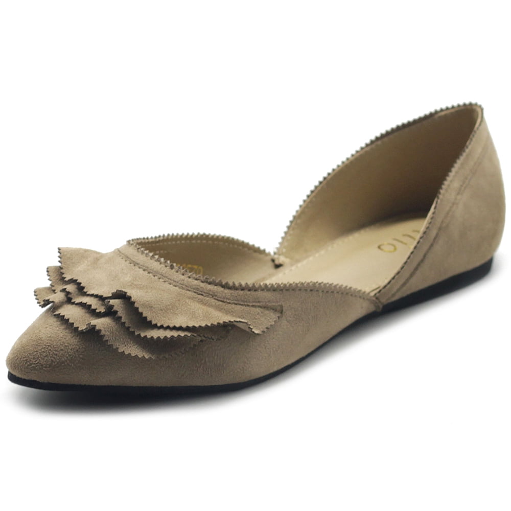 Ollio Women's Shoes Faux Suede Slip On Scallped Collar Pointed Toe ...