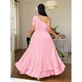 Baby Pink Plus Size One-Shoulder A-Line Dress With Ruffle Hem And Tie ...