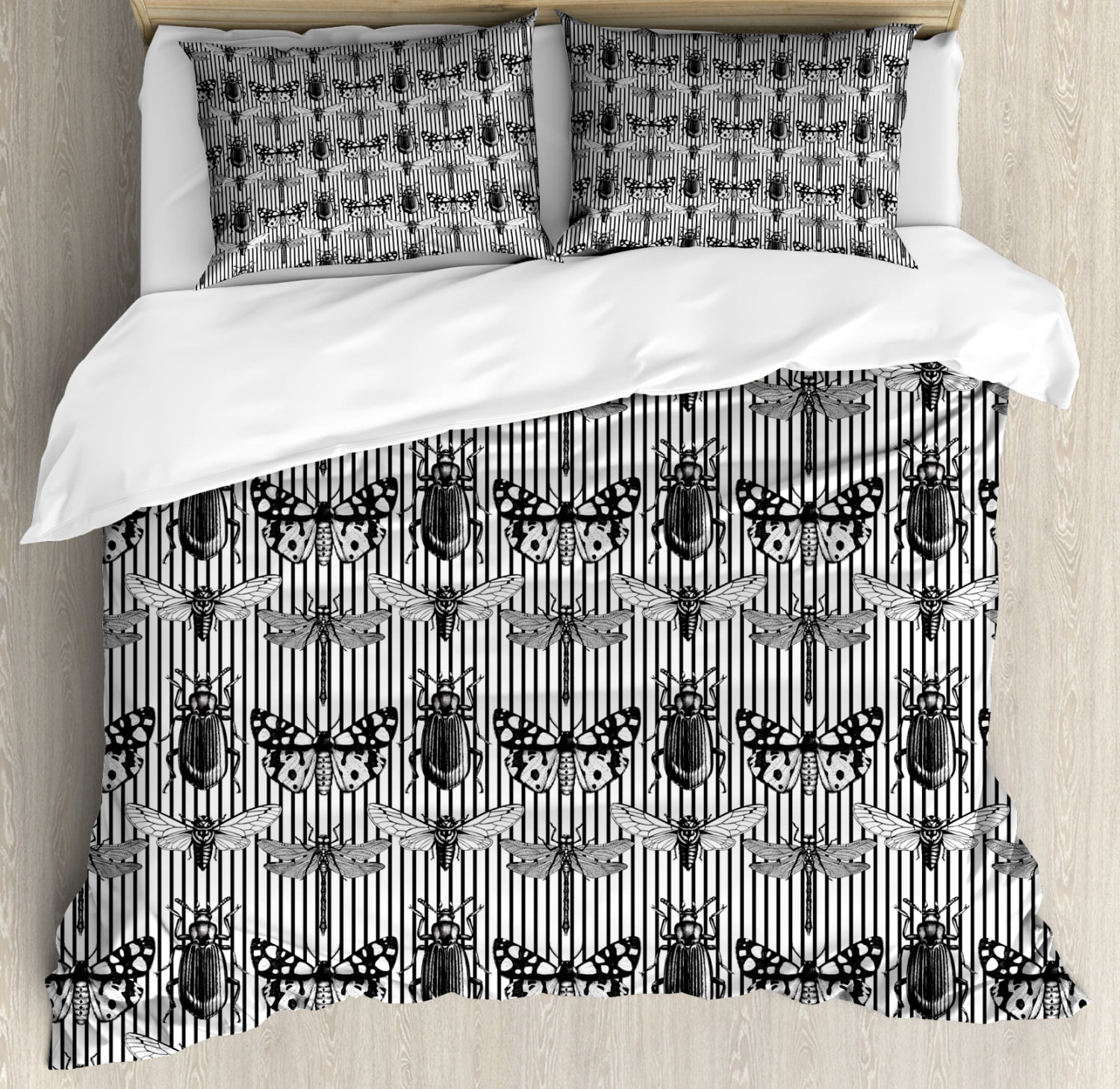 Insect Duvet Cover Set King Size, Modern Butterfly Dragonfly Bumblebee ...