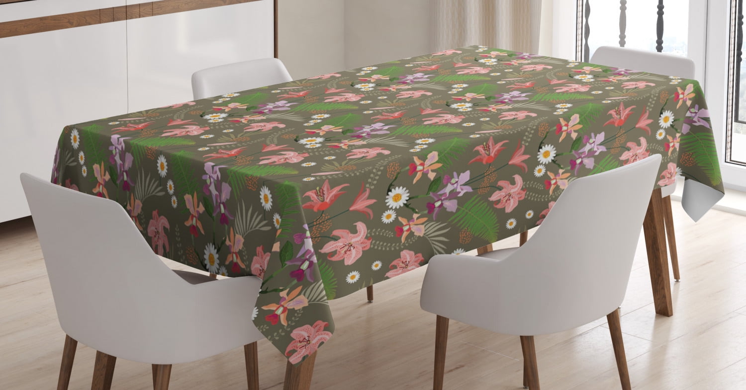 Flower Tablecloth, Ornamental Garden Art Motifs Spring Season Growth ...