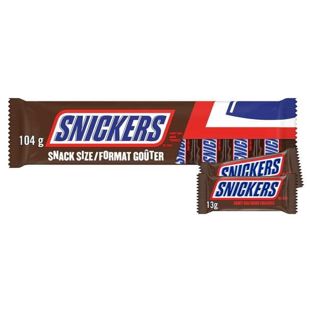 SNICKERS, Peanut Milk Chocolate Candy Bars, 8 Fun Size Bars, 104g, E ...