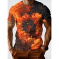 3D summer new red flame nebula crescent moon short-sleeved digital ...