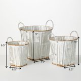 Sullivans Textured Handled Bucket Set of 3, 9"H, 7.75"H & 6.5"H White ...