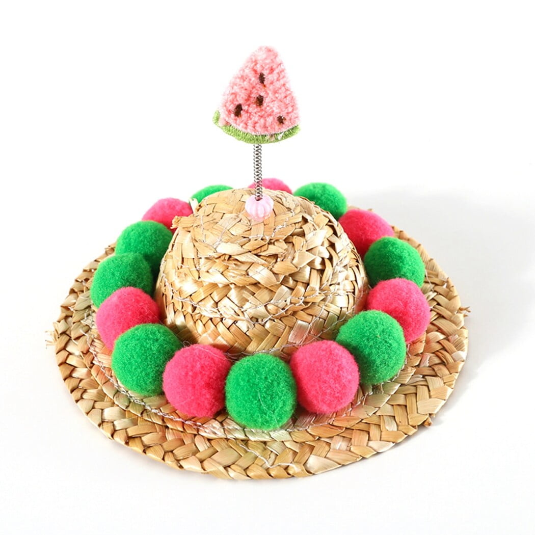 Pet Straw Hat, Cute Pompom Fruit Dog Summer Cap Cat Sun Hat for Cat Dog ...