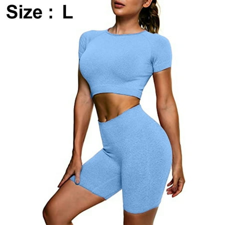Seamless Workout Set for Women 2 Piece High Waisted Yoga Sports Shorts ...