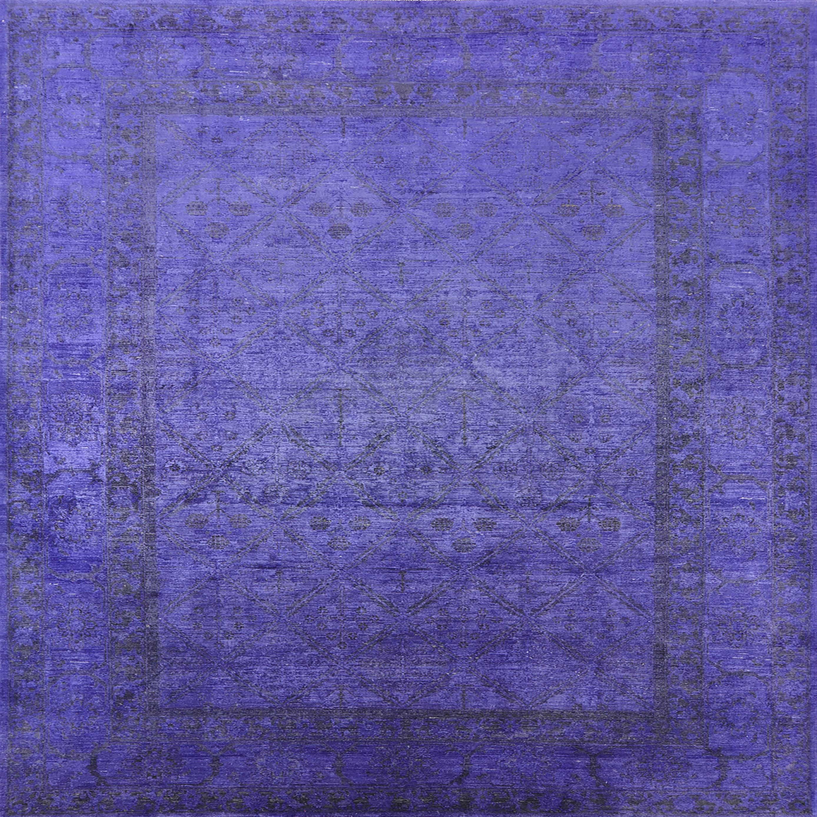 Ahgly Company Indoor Square Mid-Century Modern Blue Lotus Blue Oriental ...