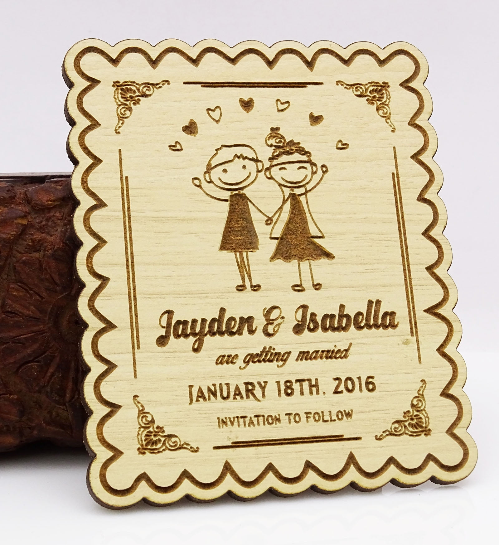 20 Custom Engraved Wooden Magnet Rustic Wedding Save the Date Wooden ...