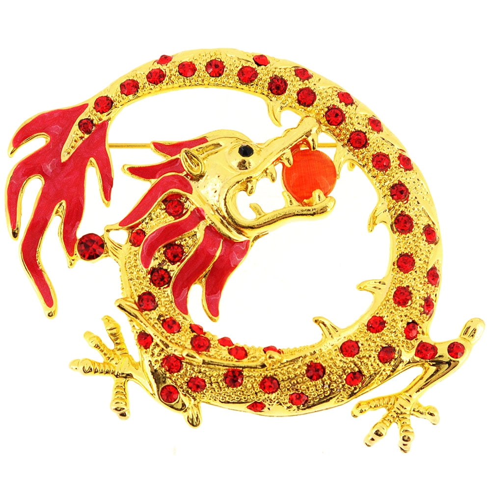 Golden Chinese Dragon Crystal Pin Brooch - Walmart.com
