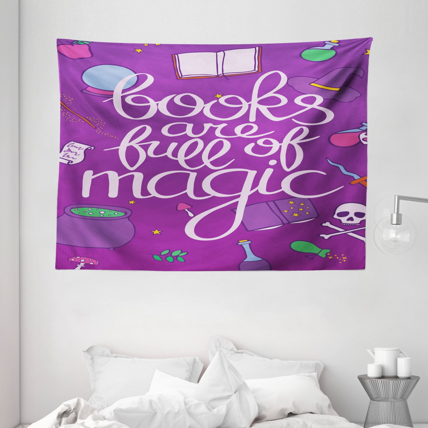 Book Tapestry, Books Are Full of Magic Wording Printed on Purple ...