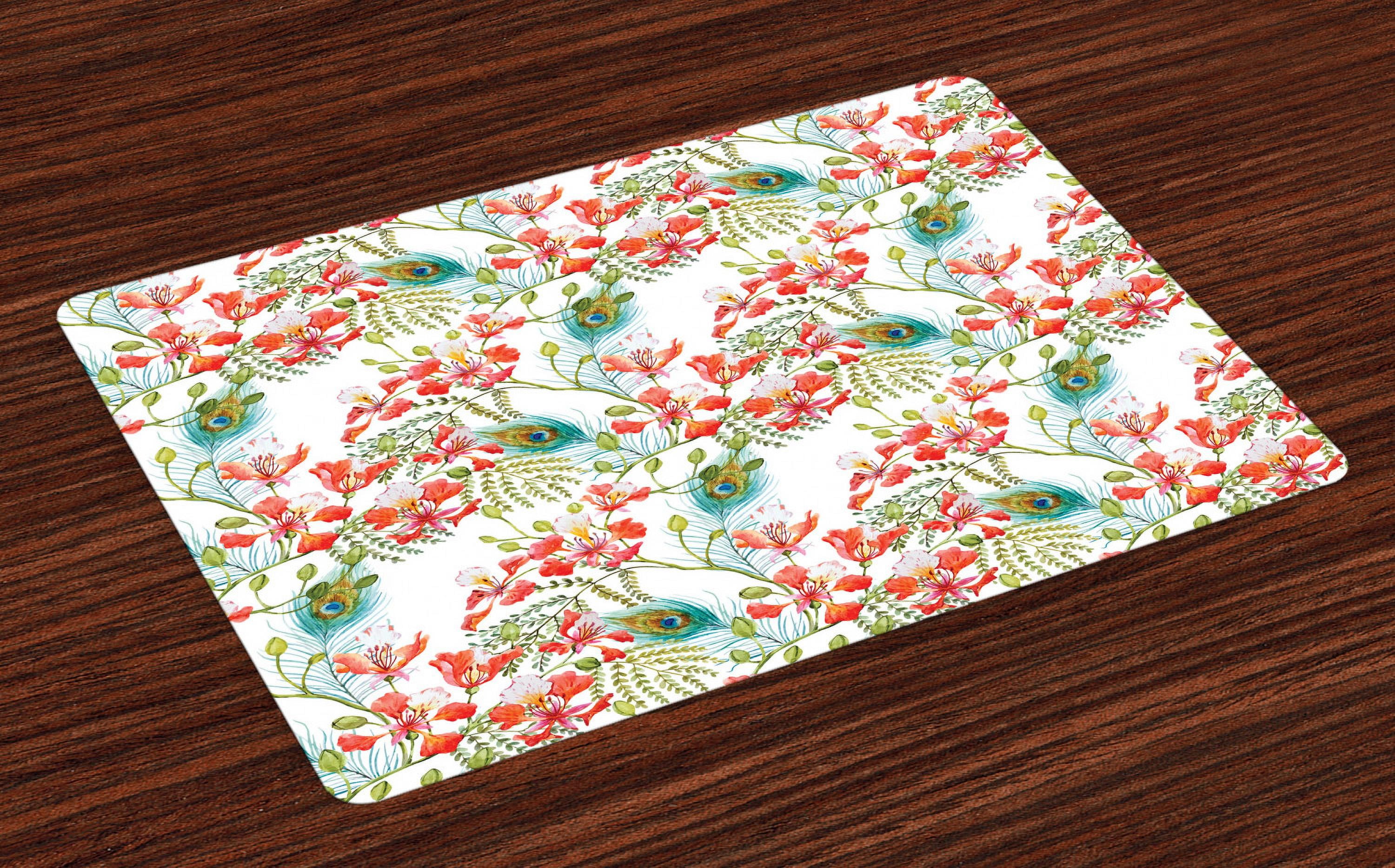 Ambesonne Spring Place Mats Set of 4, Peacock Feather Petunia, Standard ...