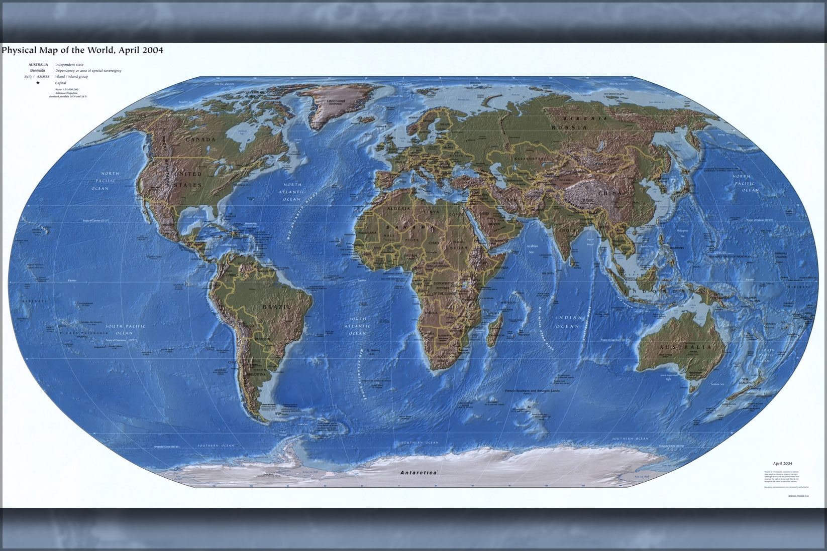 24"x36" Gallery Poster, cia Physical map of the world, April 2004 ...