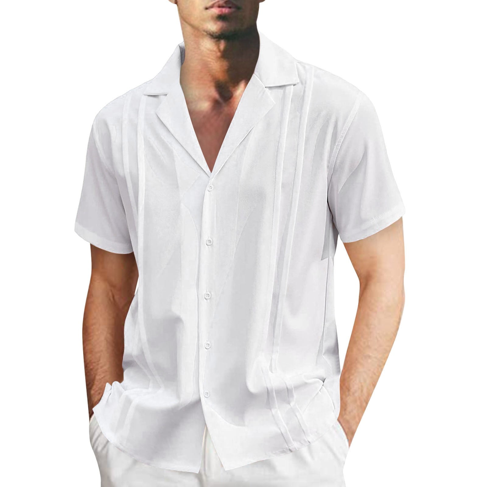 BOBOGOJP Men's Cotton Linen Shirt Cotton Linen Button Down Tropical ...