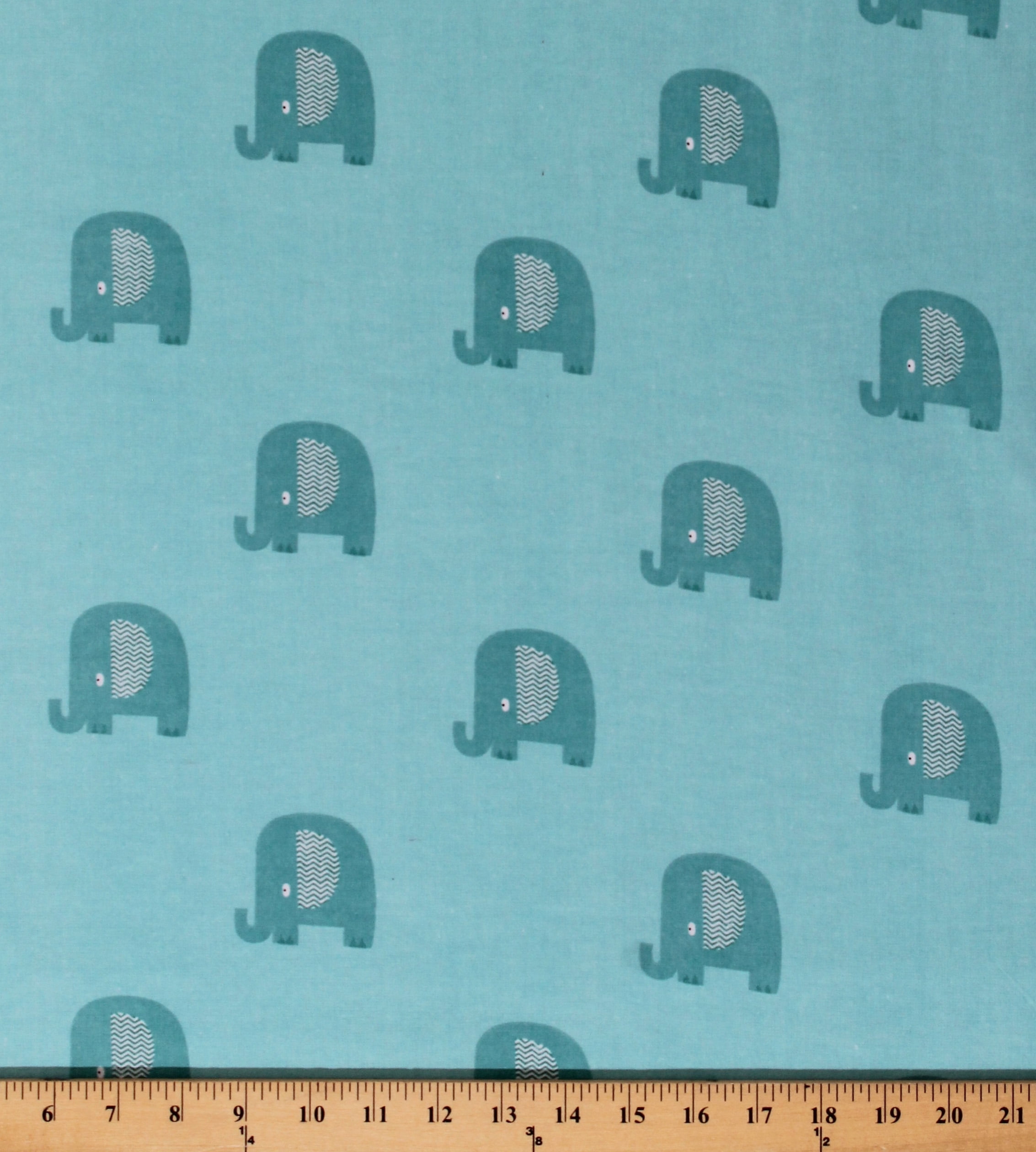 Flannel Elephants Baby Jungle Animals on Aqua Blue Kids 44" Wide Cotton ...