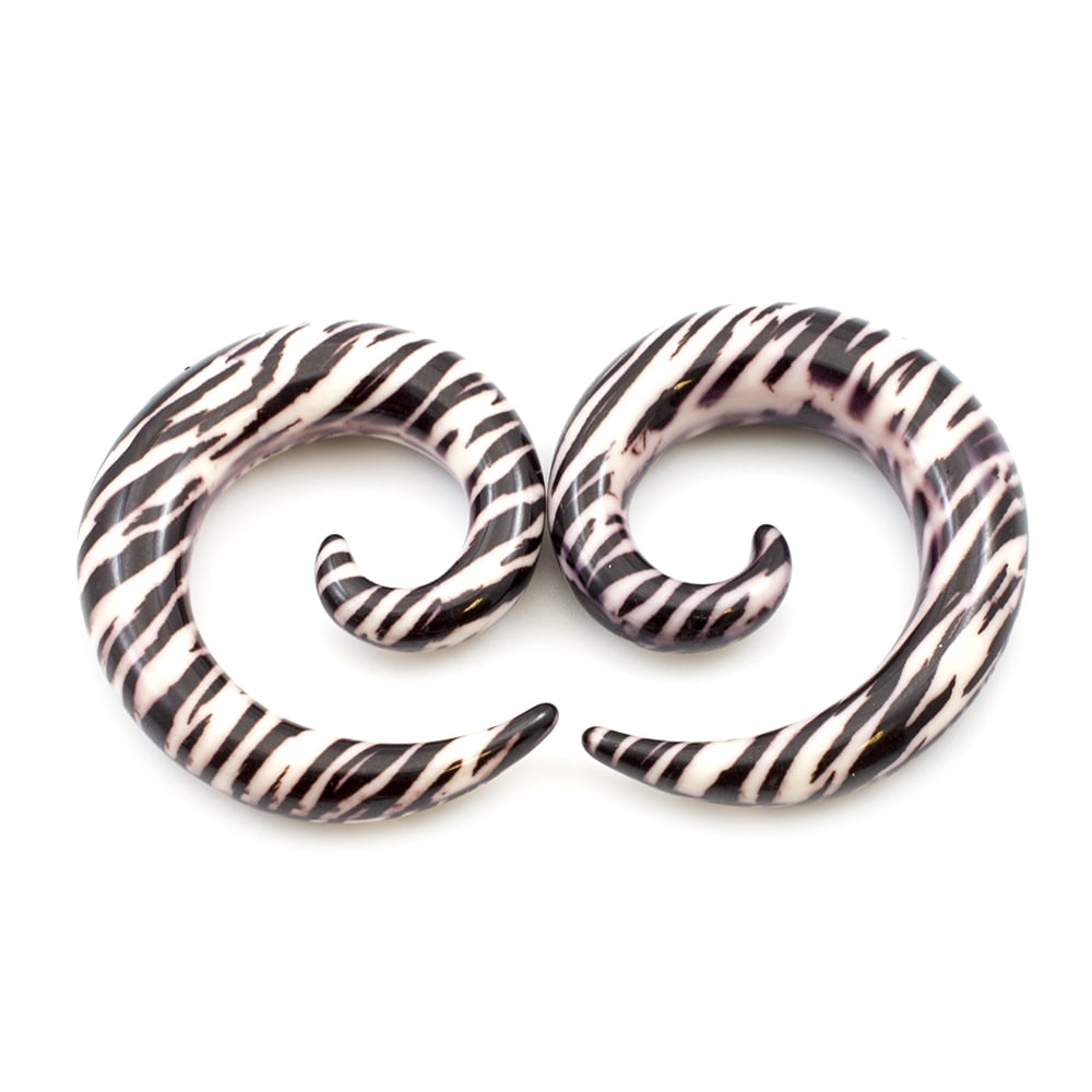 Spiral Zebra 5/8" (16mm) Tapers / Hangers Acrylic 2 Pieces (1 Pair) (B ...