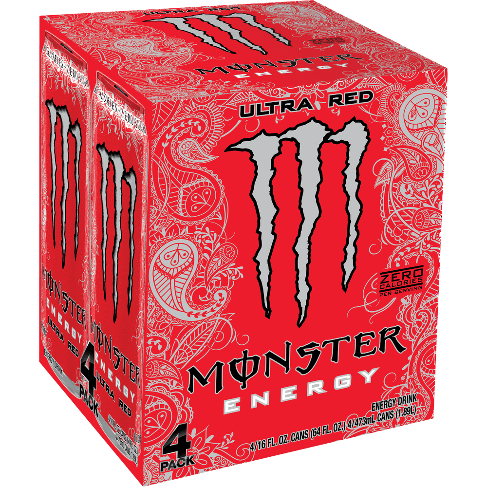 Monster Ultra Red Energy Drink, 16 Fl. Oz., 4 Count - Walmart.com ...