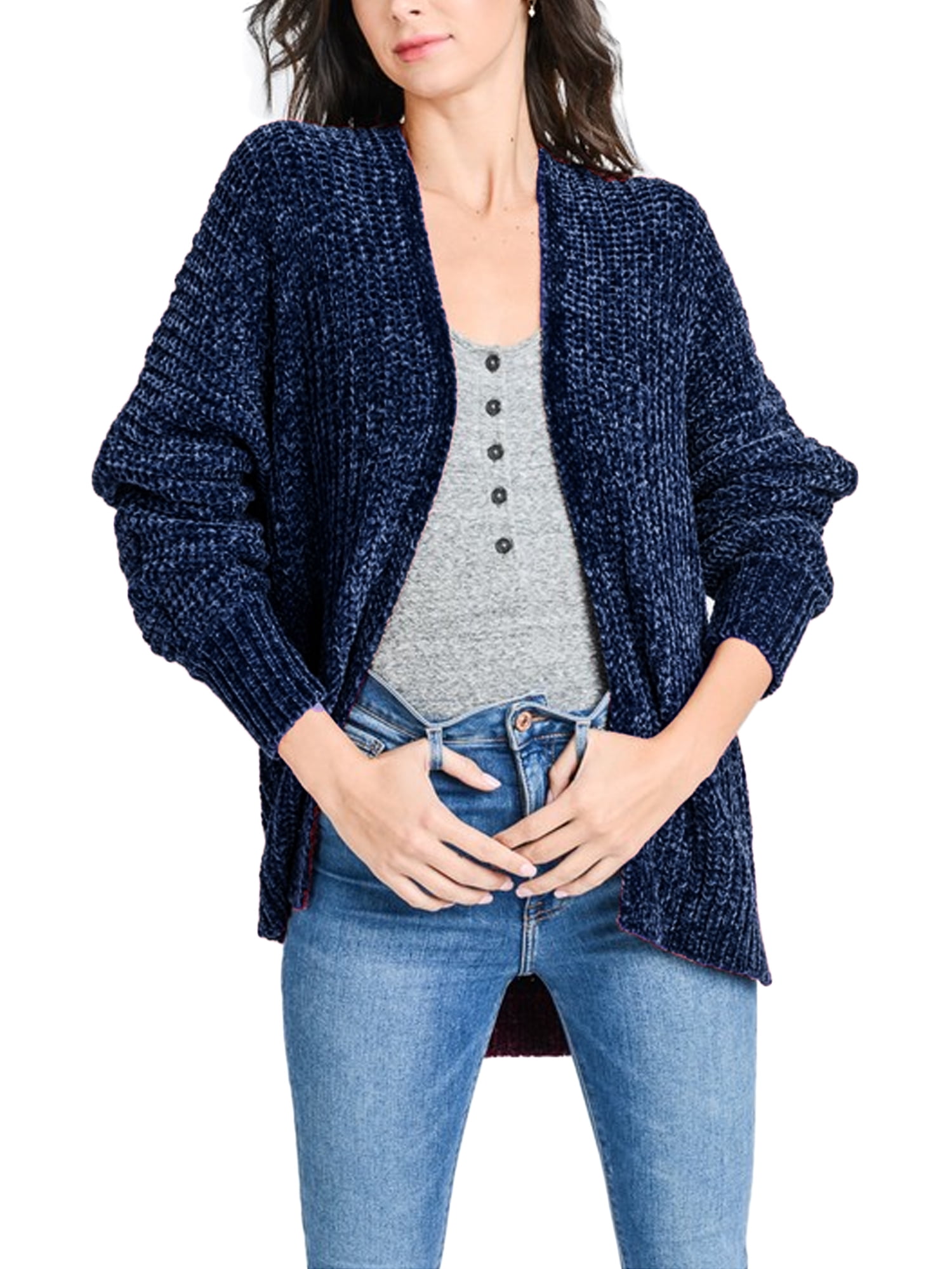 KOGMO Womens Casual Loose Fit Open Front High Low Chenille Sweater ...