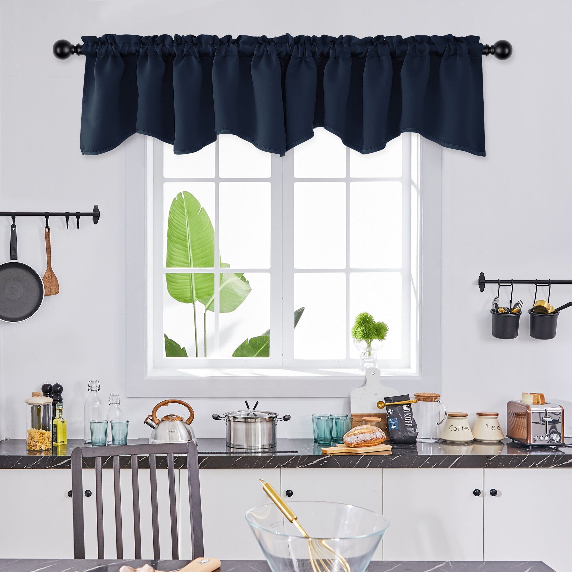 Deconovo Solid Rod Pocket Valances Blackout Short Curtains Scalloped ...