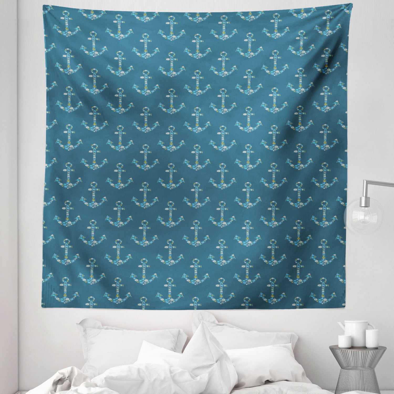 Anchor Tapestry, Anchors with Maritime Fishes Underwater Sea Animals ...