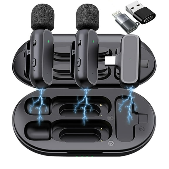 Wireless Lavalier Microphone for iPhone iPad Android with Charging Case ...
