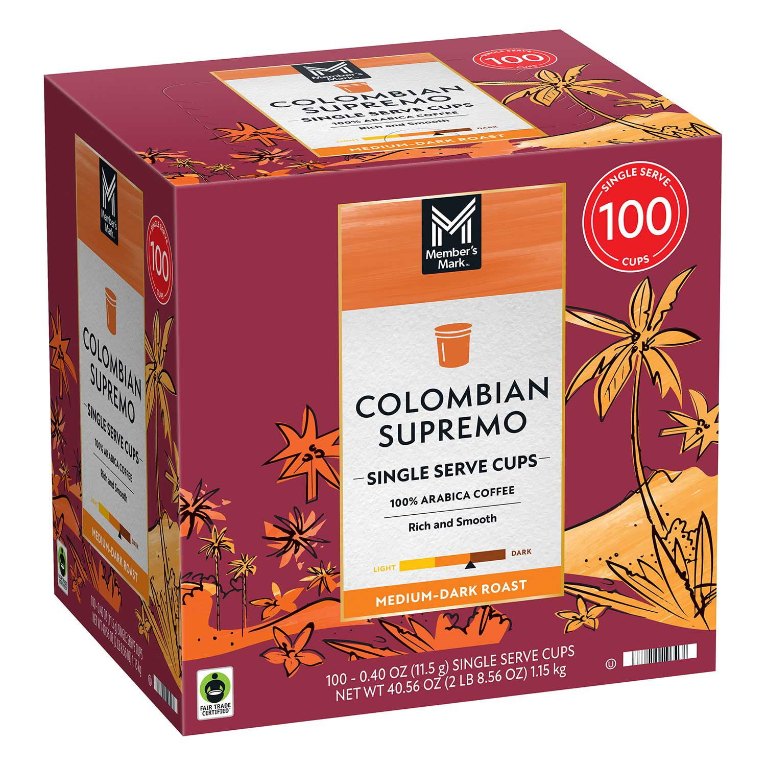 Member's Mark Colombian Supremo Medium-Dark Roast Coffee Pods, 100 ct ...