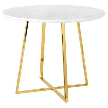Modrest Pyrite Round Modern Metal & Glass Dining Table in Silver/Clear ...
