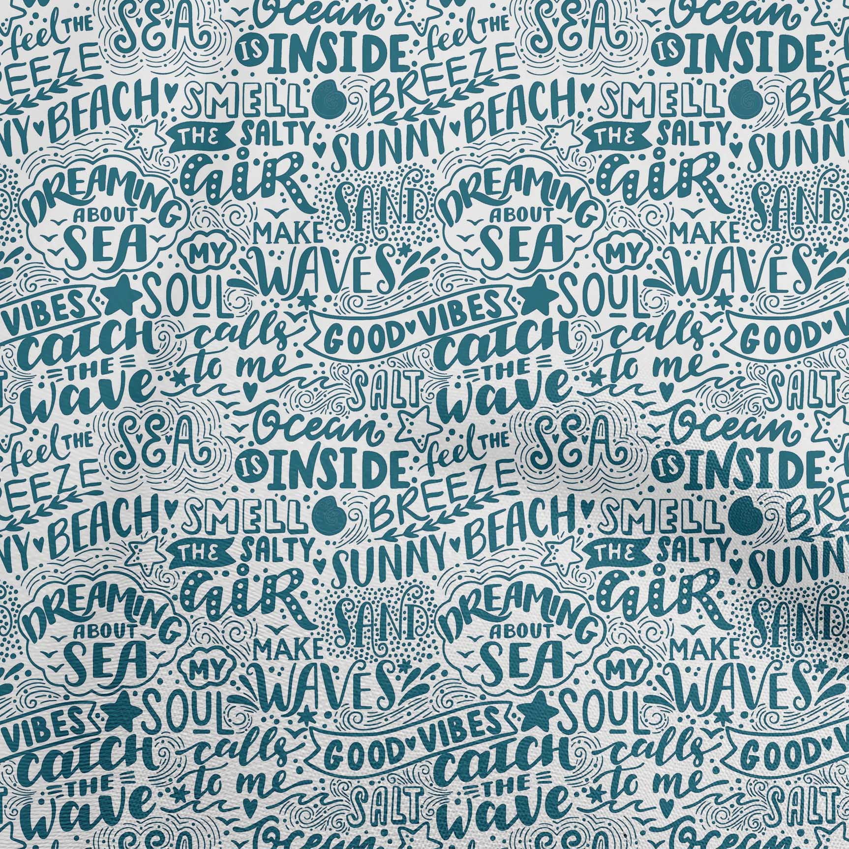 oneOone Cotton Silk Teal Blue Fabric Writing Beach Sewing Material ...