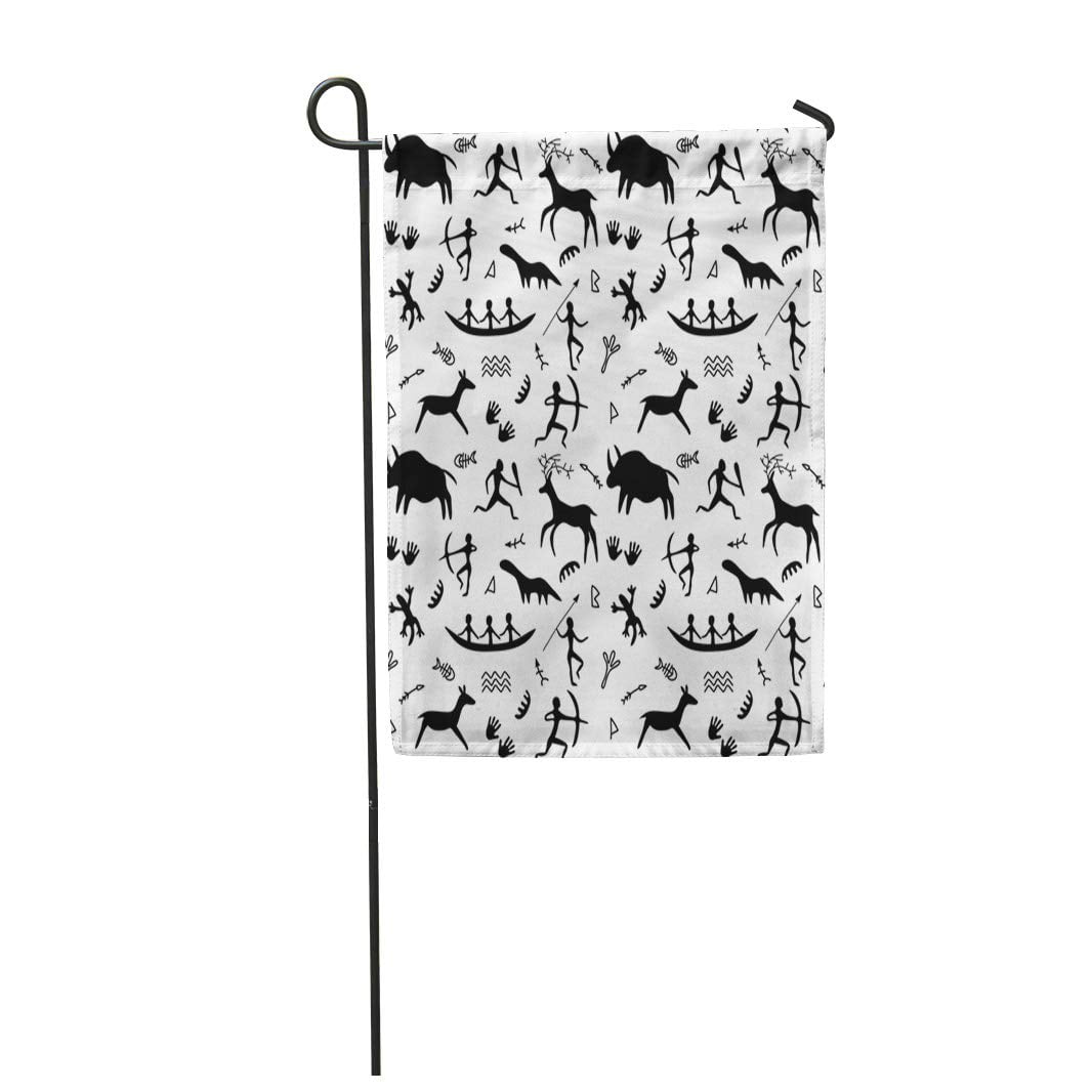 SIDONKU Cave Drawings Black Silhouettes of Hunting Caveman and Wild ...