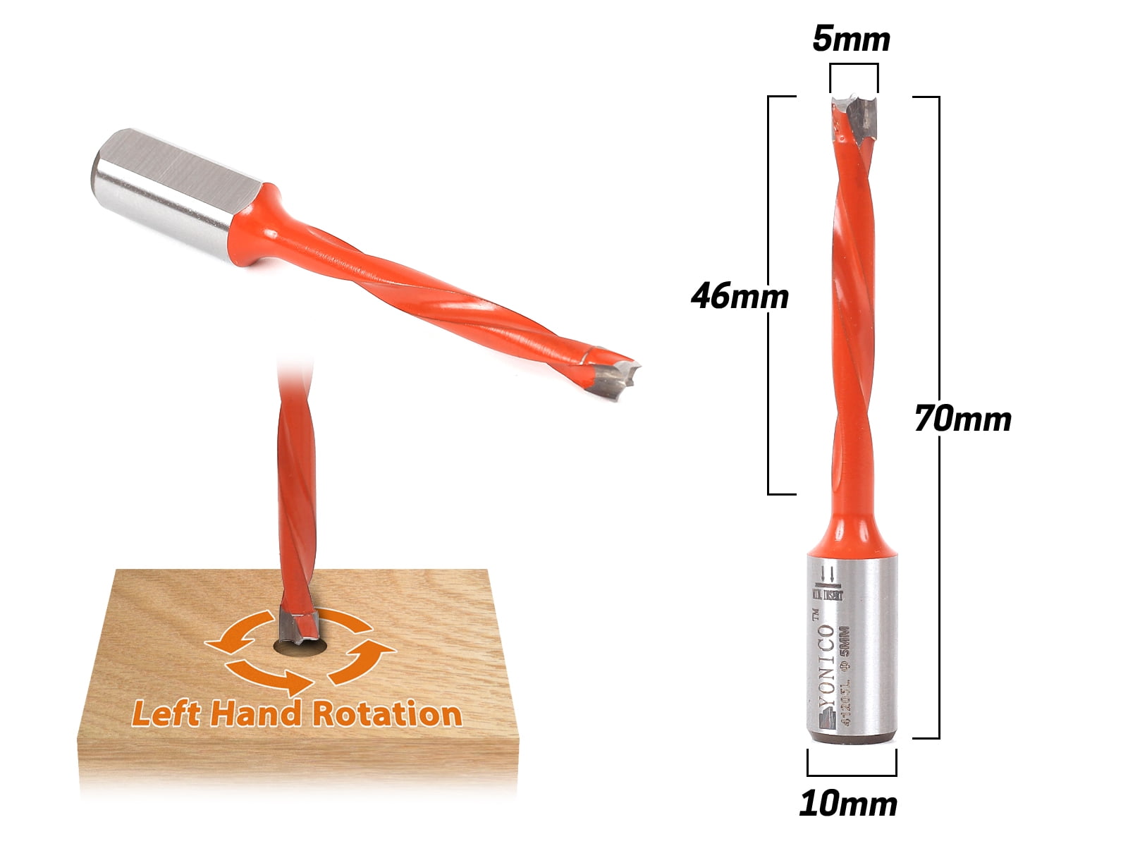 5mm Left Hand Brad Point Boring Bit - 10mm Shank - Yonico 41205L ...